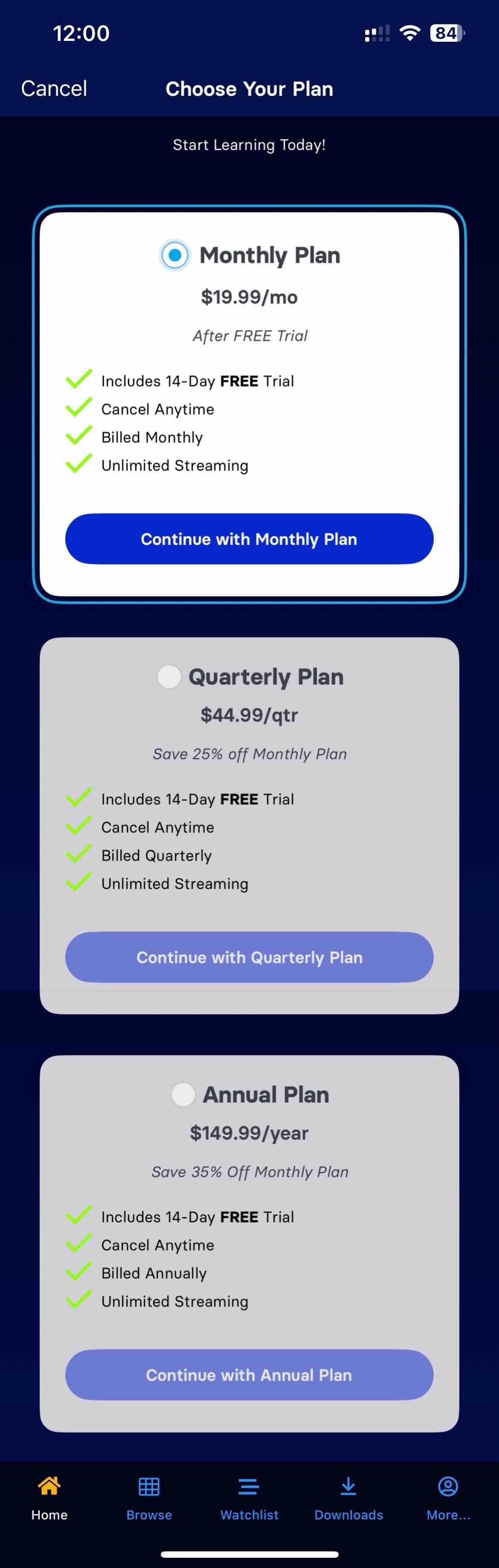 The Great Courses Plus | Paywall Screenshot ($100K/mo)