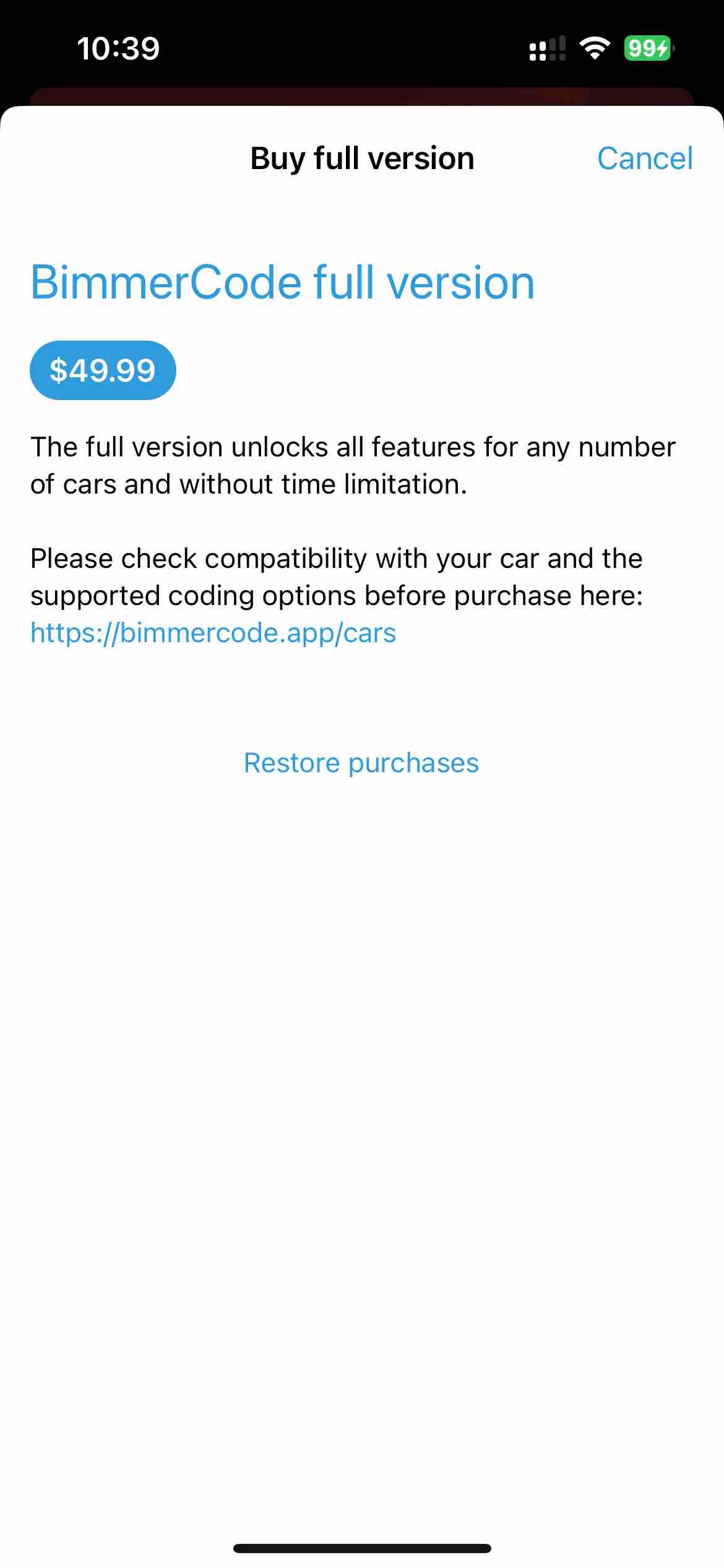 BimmerCode for BMW and MINI | Paywall Screenshot ($200K/mo)