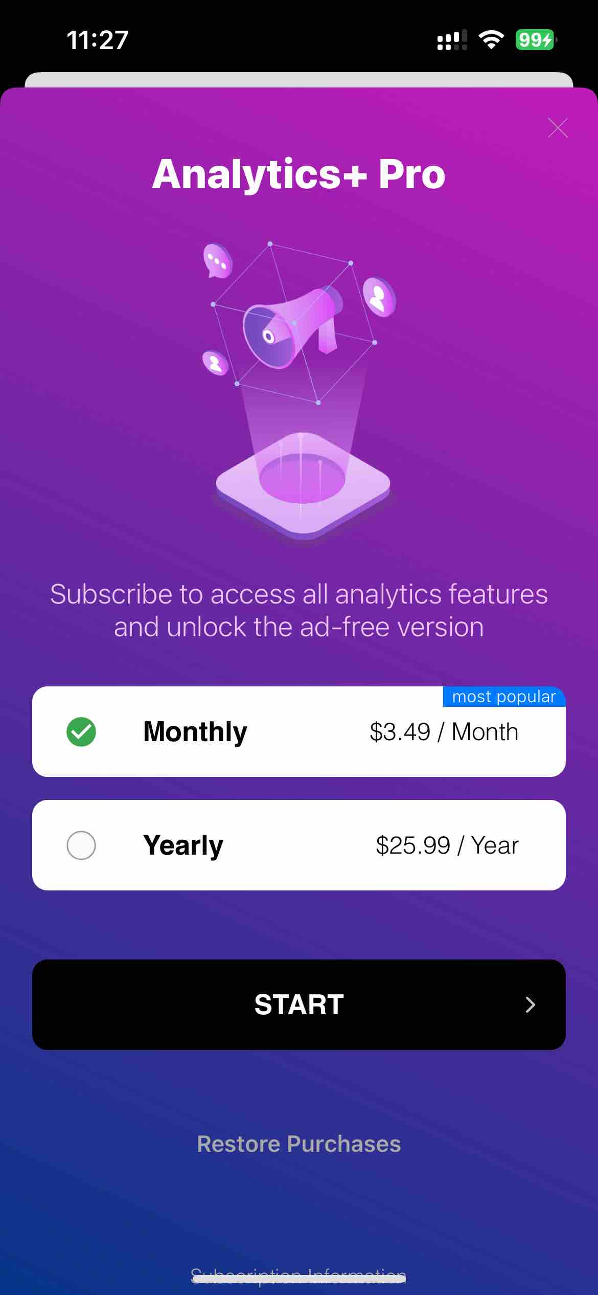 Analytics Reports+ | Paywall Screenshot ($10K/mo)