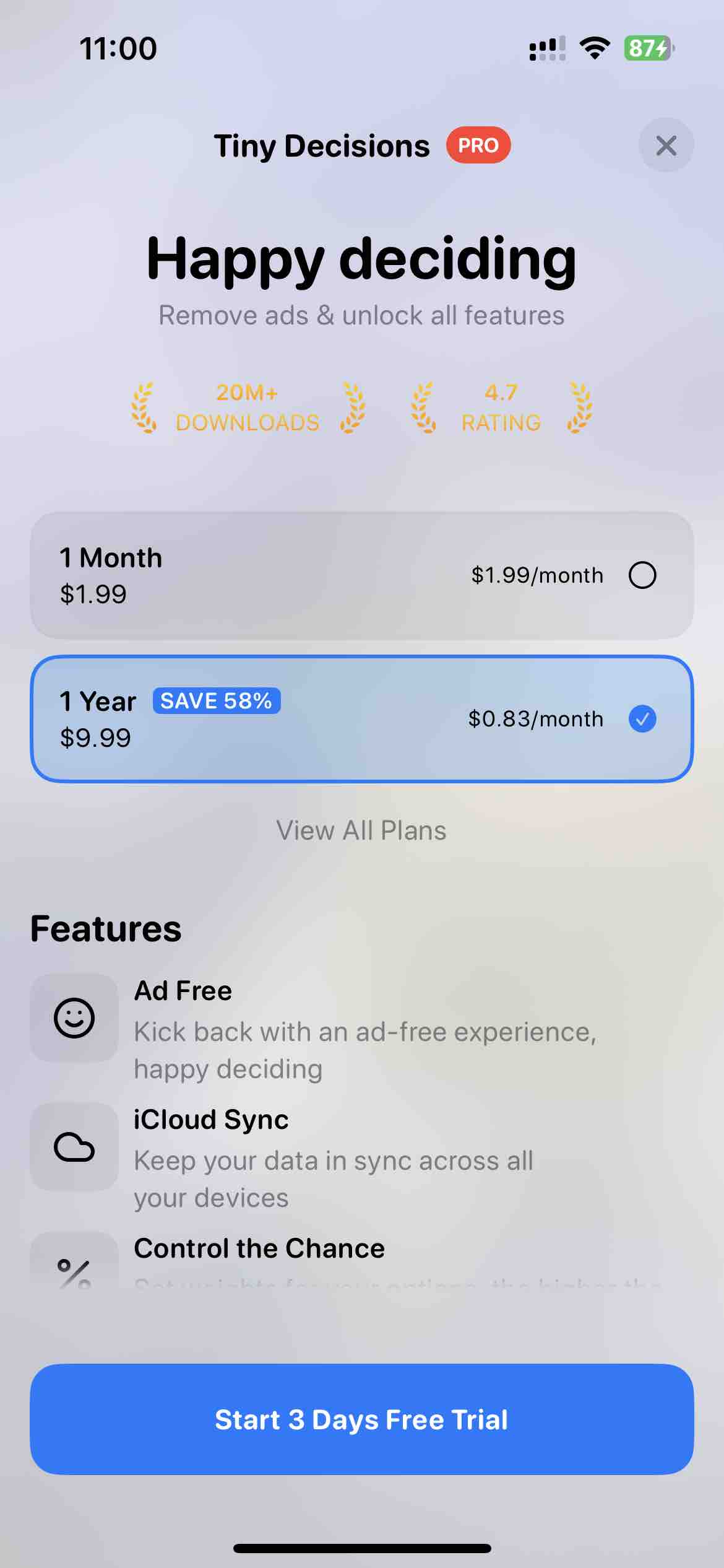 Tiny Decisions | Paywall Screenshot ($200K/mo)