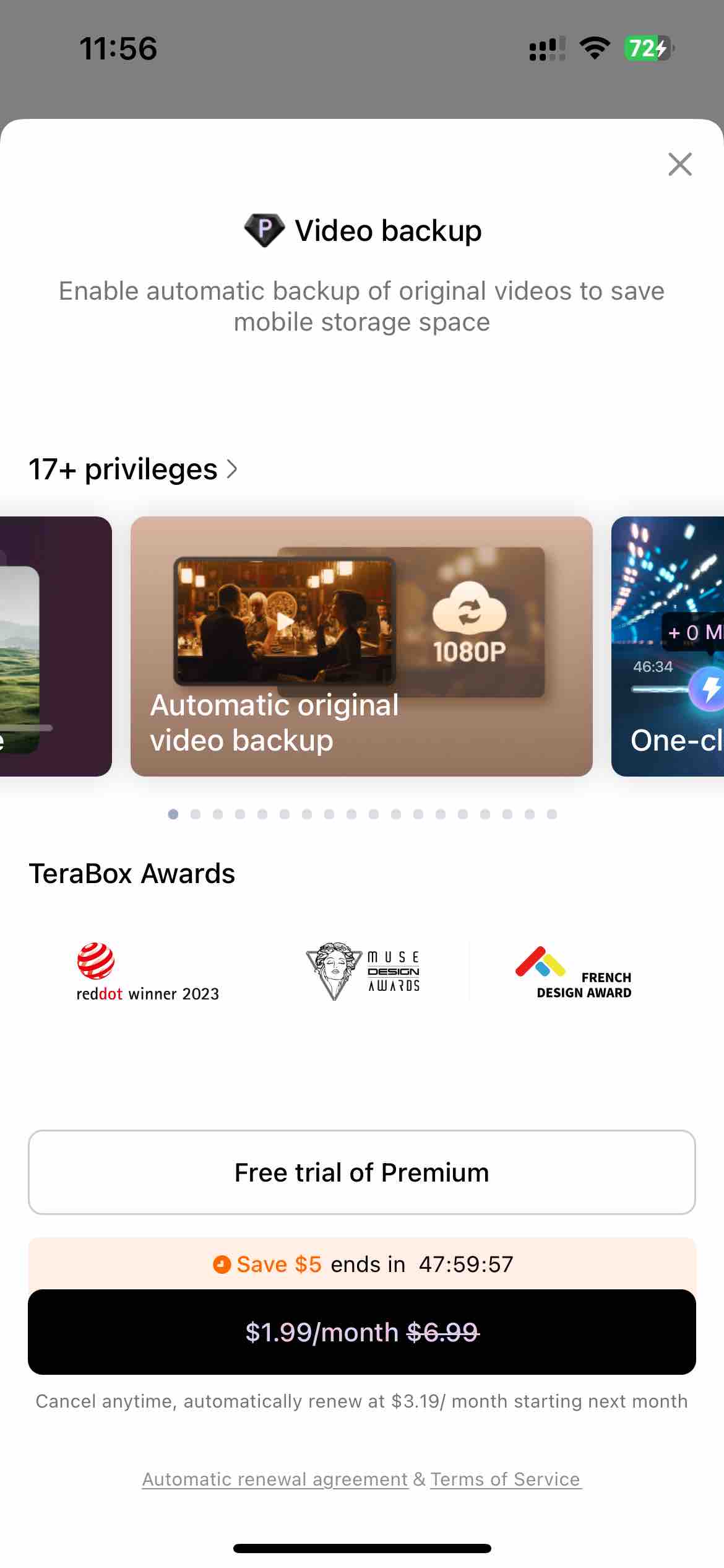TeraBox: 1TB Cloud & AI Space | Paywall Screenshot ($200K/mo)