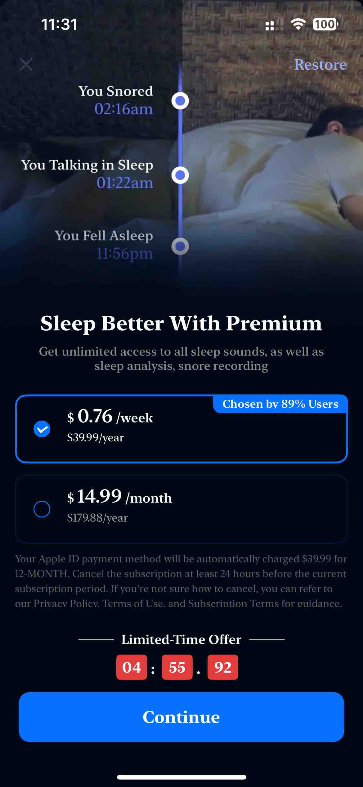 Sleep Monitor: Sleep Tracker | Paywall Screenshot ($200K/mo)
