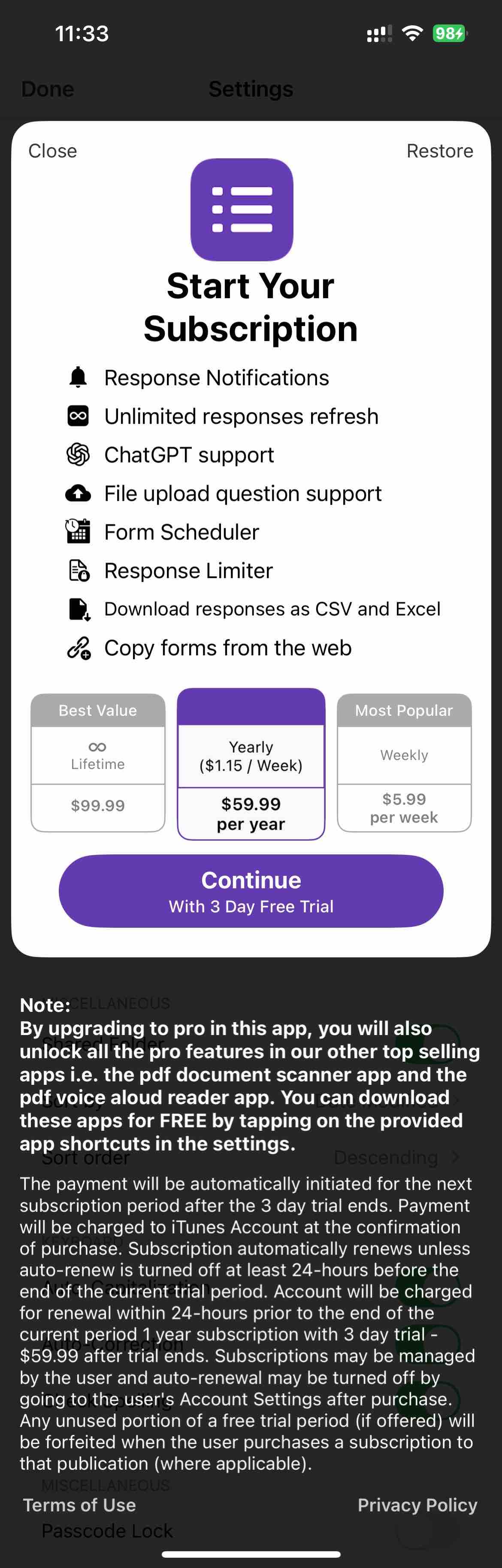 Form for Google Forms | Paywall Screenshot ($200K/mo)