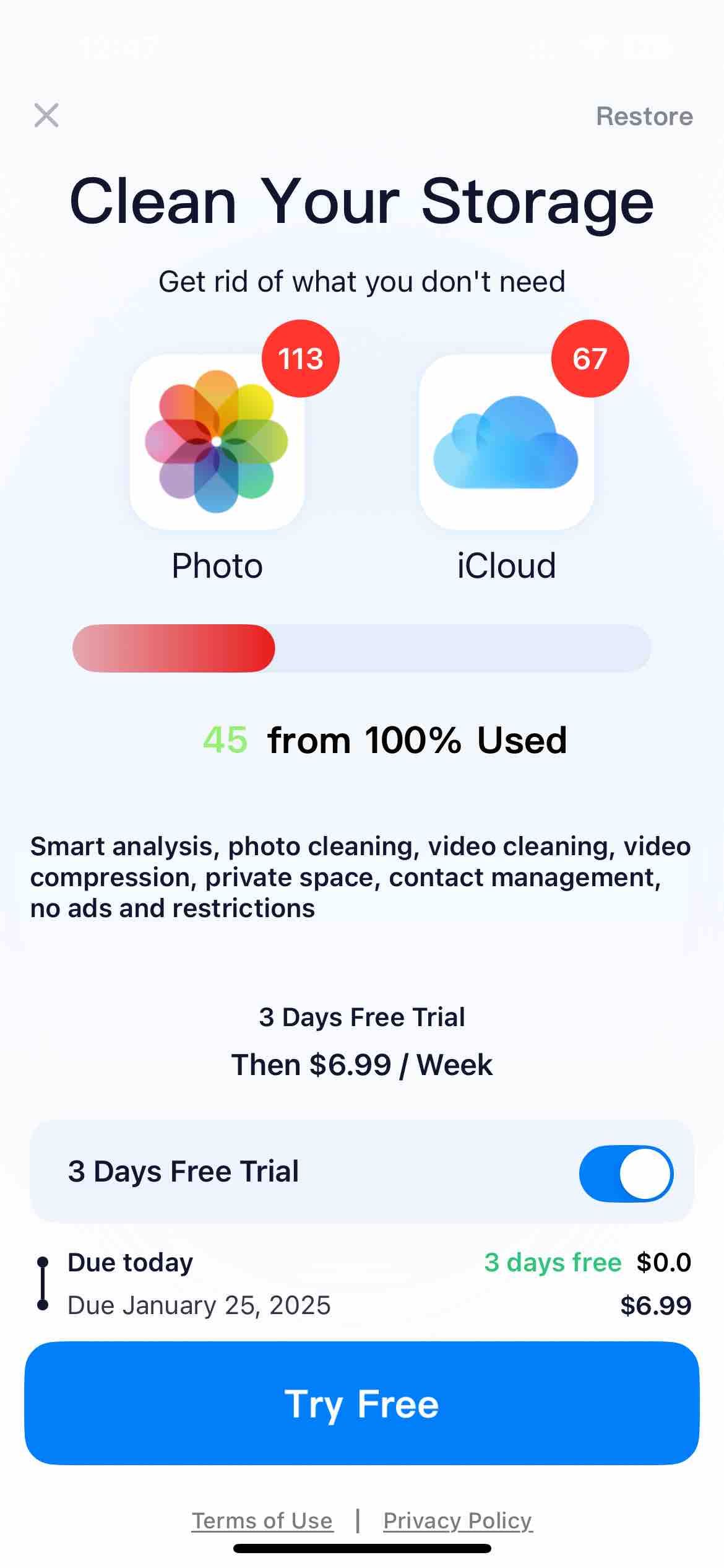 Clean Now：Clean Up Storage | Paywall Screenshot ($100K/mo)