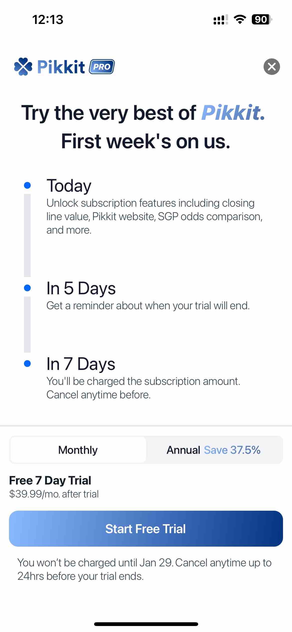 Pikkit: Sports Betting Tracker | Paywall Screenshot ($100K/mo)