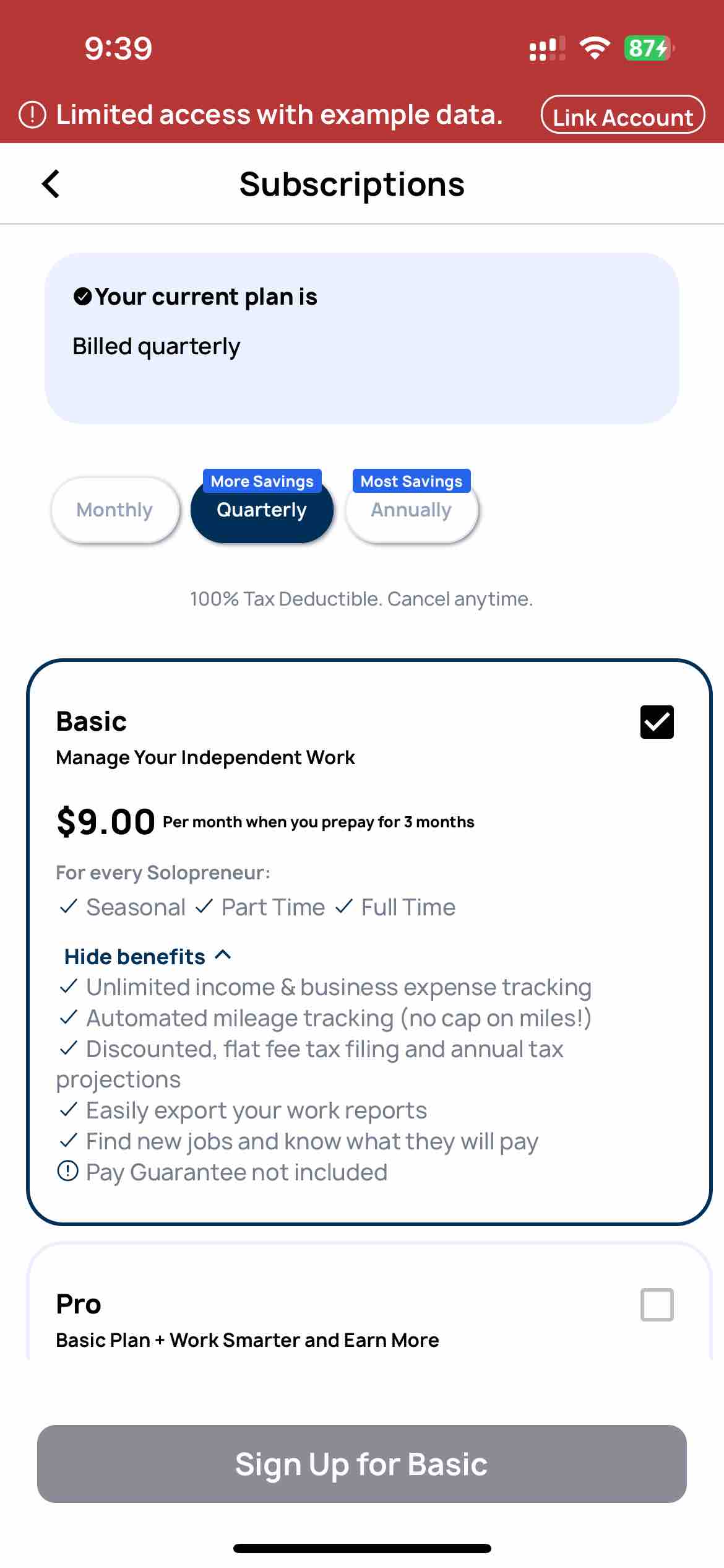 Solo: Your Gig Business App | Paywall Screenshot ($40K/mo)