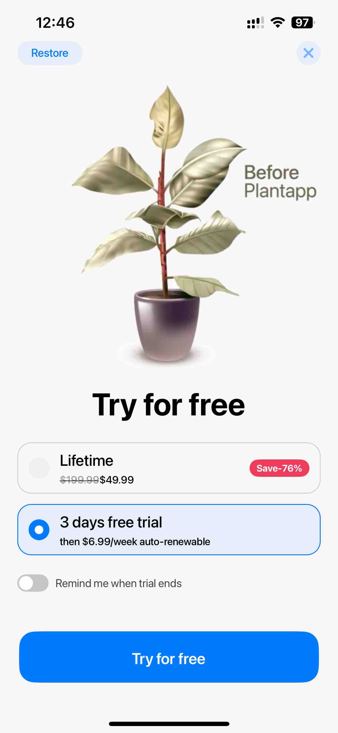 Plant App Plant Identifier Paywall Screenshot 400K mo 