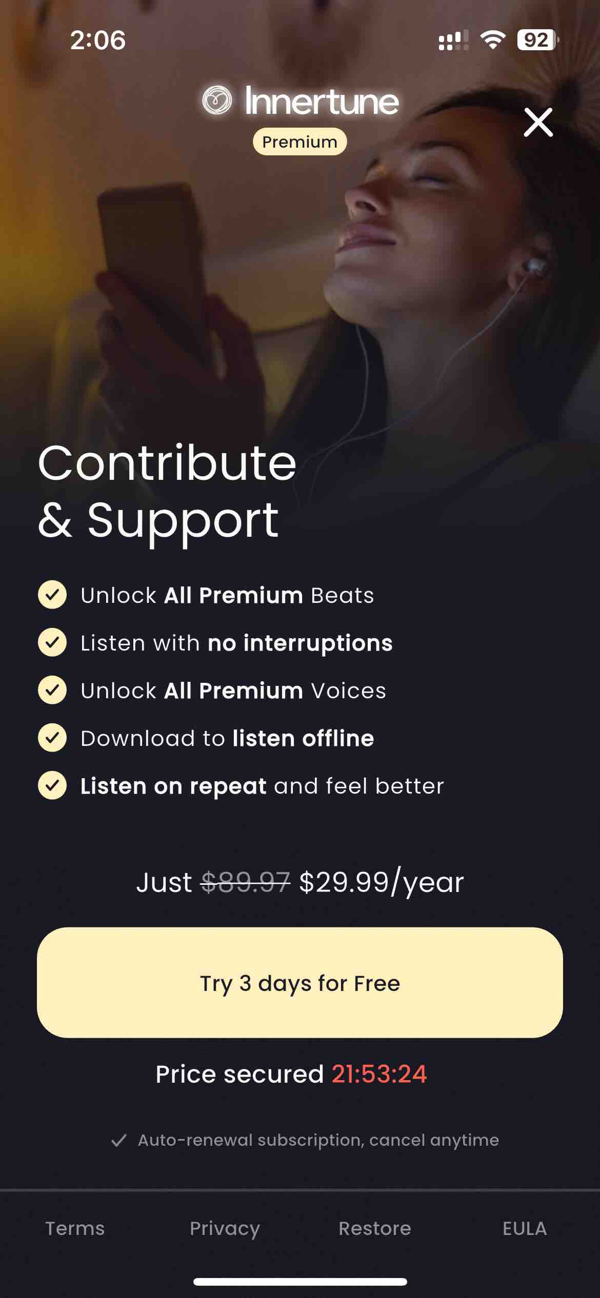 Innertune: Listen Affirmations | Paywall Screenshot ($50K/mo)