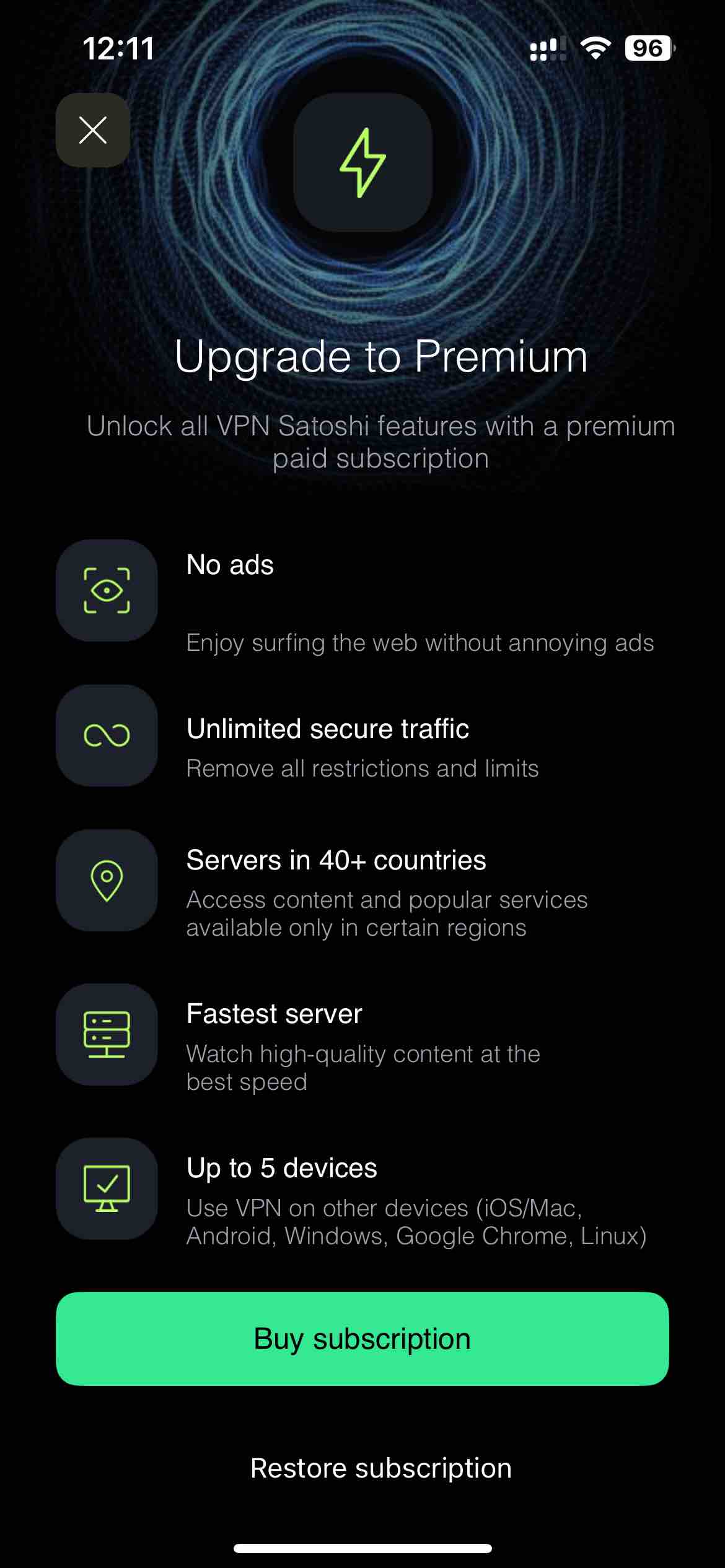 VPN Satoshi | Paywall Screenshot ($6K/mo)