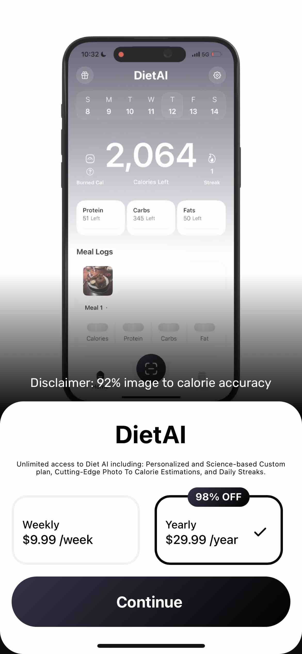DietAI: Calorie Counter | Paywall Screenshot ($9K/mo)