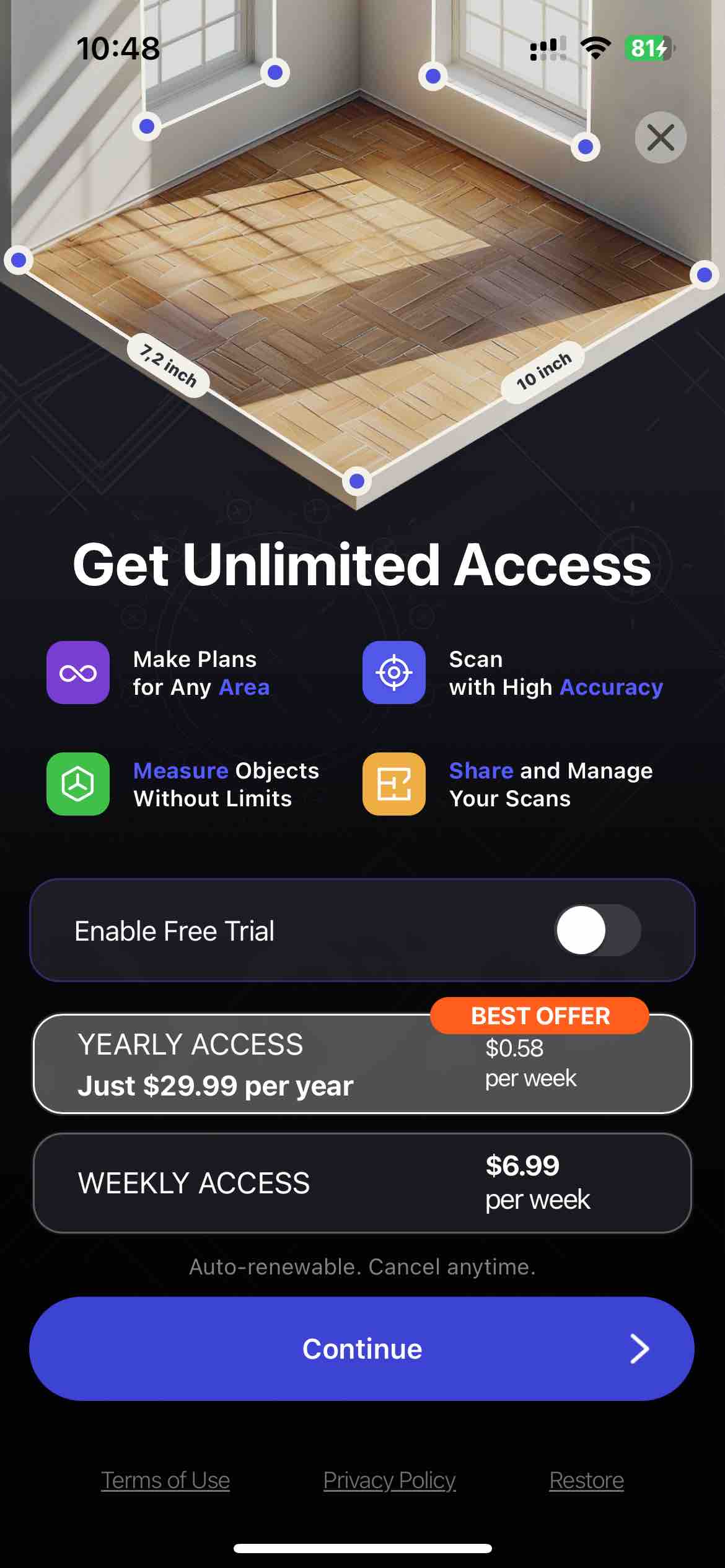 3D Snap: Scanner & Measure | Paywall Screenshot ($100K/mo)