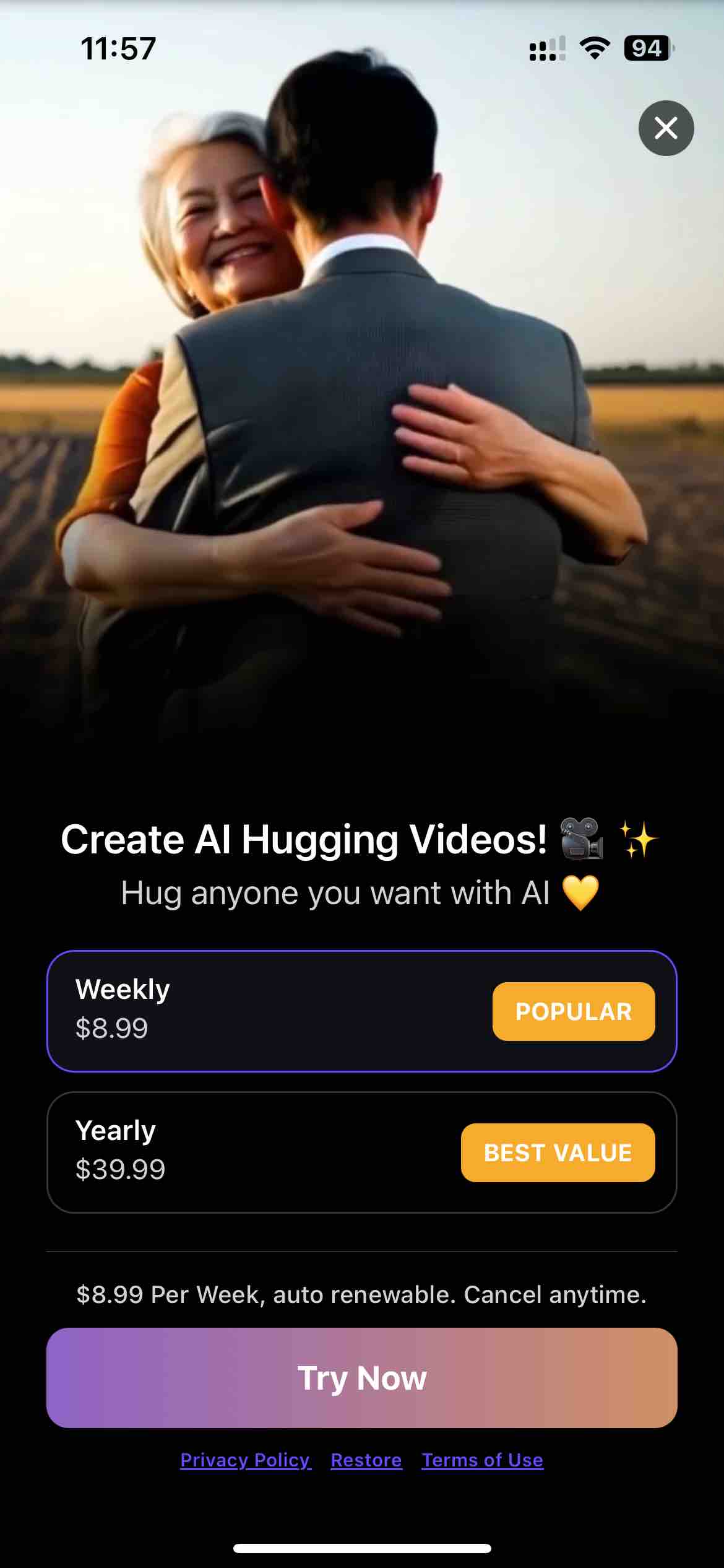 VideoAI: AI Video Generator+ | Paywall Screenshot ($200K/mo)