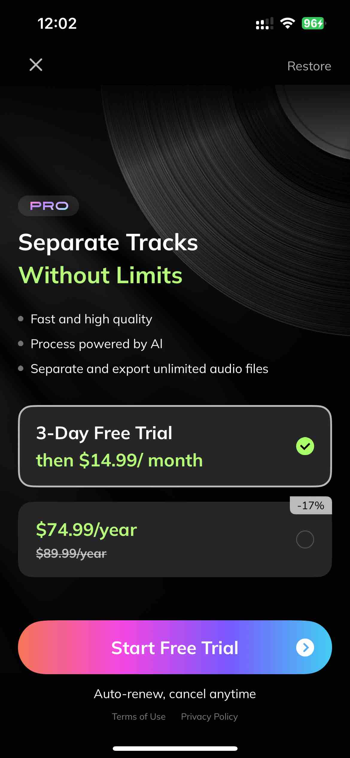 Vocal Remover - Musiclab | Paywall Screenshot ($20K/mo)