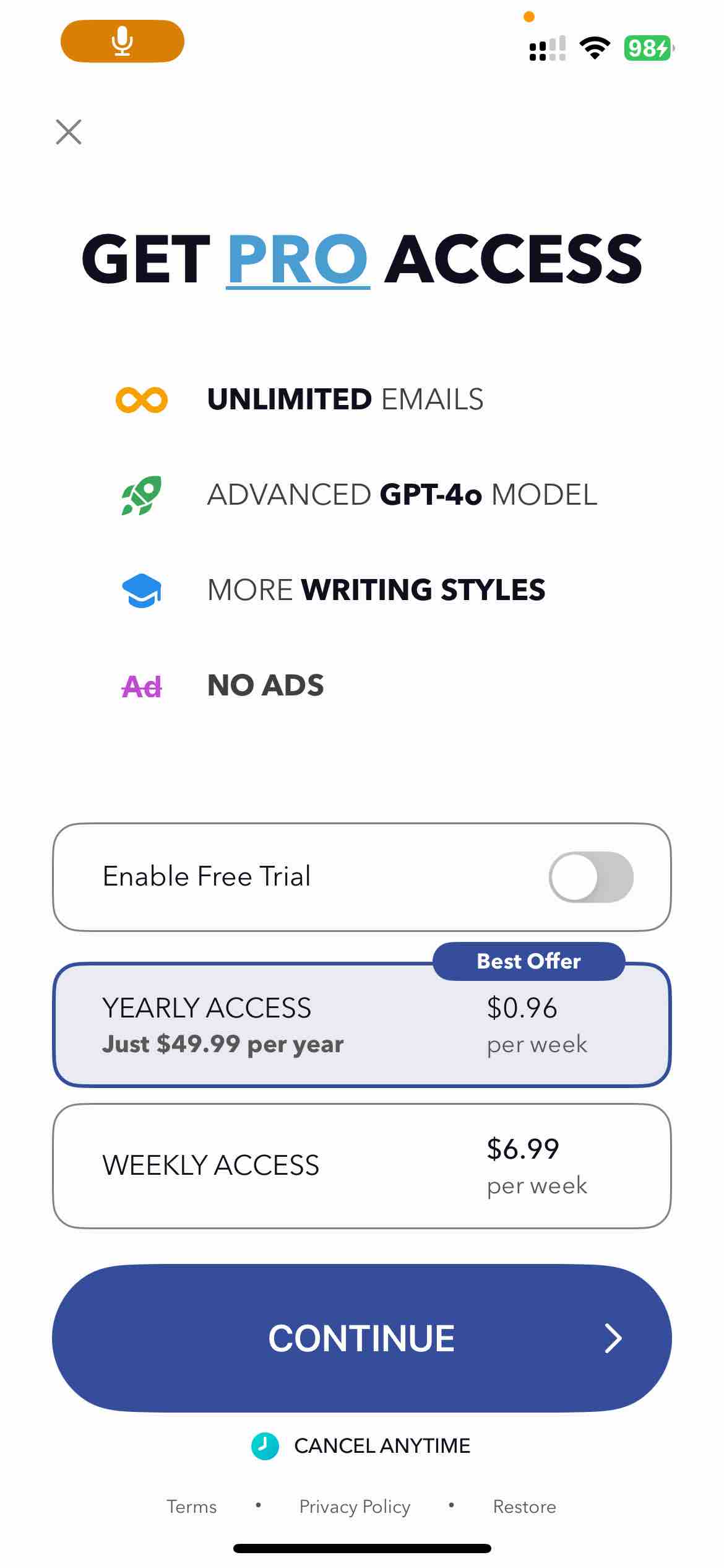 Boss AI Email Writer | Paywall Screenshot ($9K/mo)