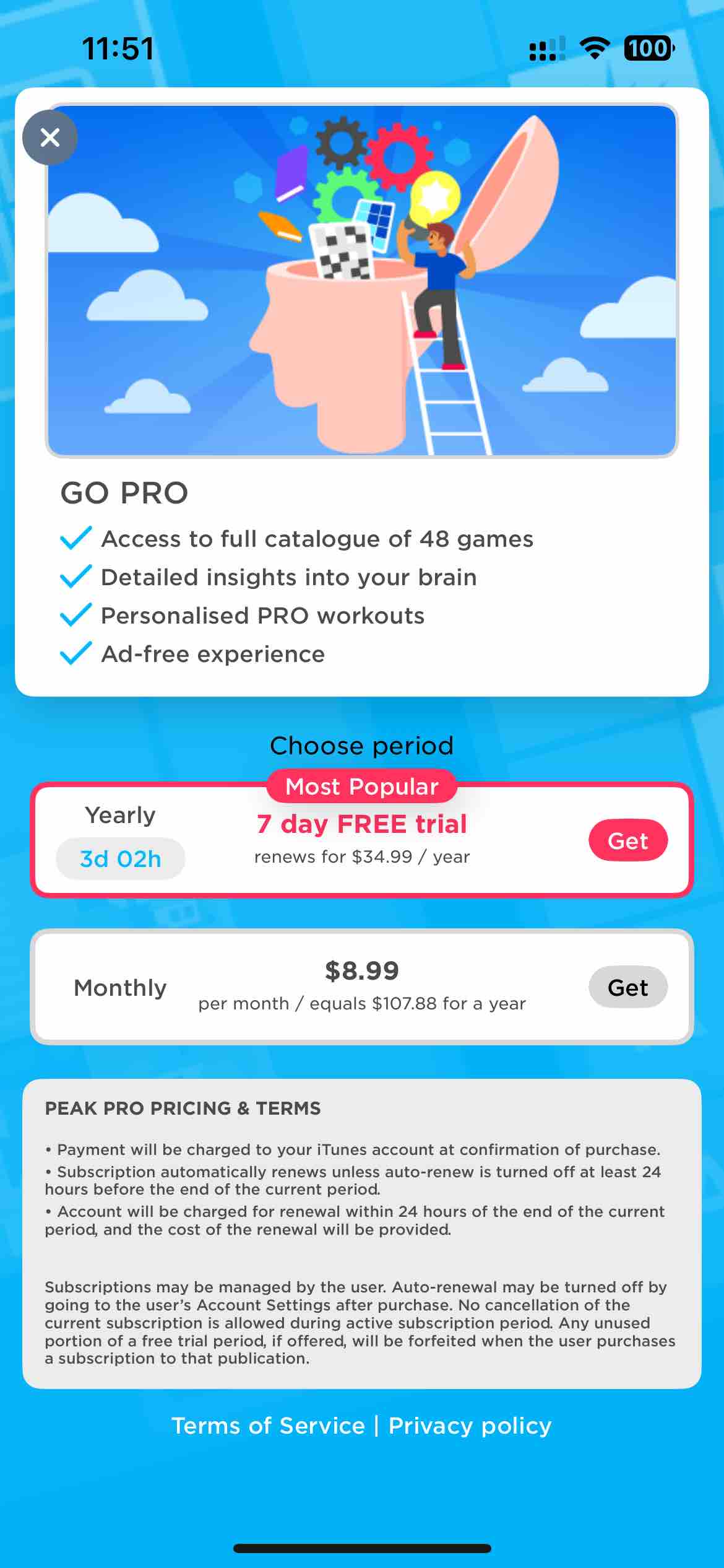 Peak - Brain Training | Paywall Screenshot ($100K/mo)