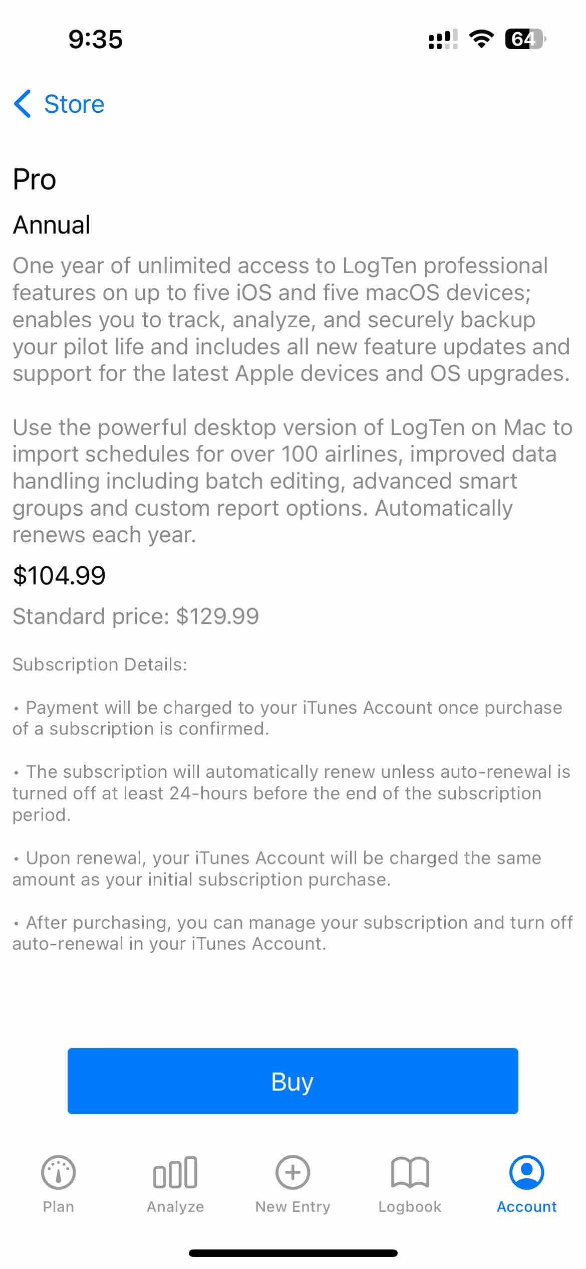 LogTen Pilot Logbook | Paywall Screenshot ($200K/mo)
